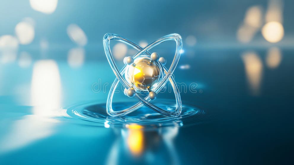 Abstract Atom Structure Floating on Water, 3D High Quality Image Stock ...