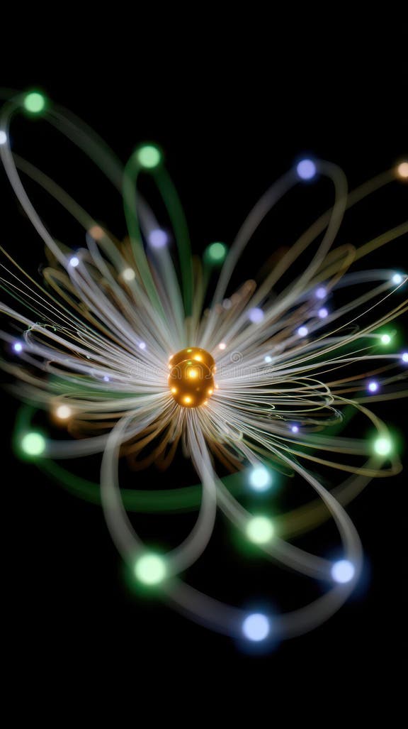 Abstract Atomic Model Representation with Golden Nucleus and Glowing ...