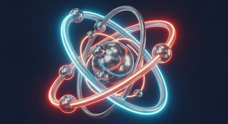 Abstract Atomic Structure with Neon Glowing Orbits Stock Illustration ...