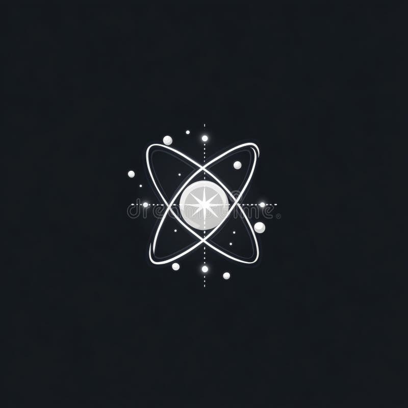 Abstract Atomic Symbol with Orbiting Electrons on Dark Background Stock ...