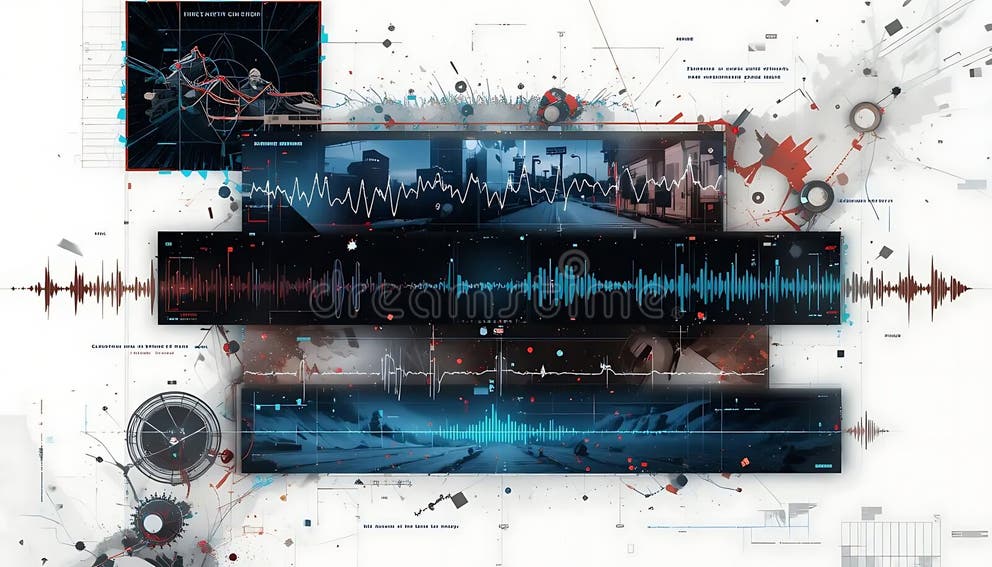 Abstract Audio Visualization Displaying Waveforms and Data Streams ...