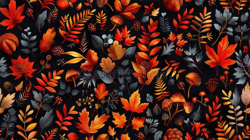 Abstract Autumn Fall Tree Leaves Seamless Pattern Background Stock ...
