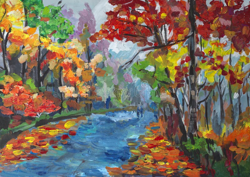 Abstract Autumn Landscape. Acrylic Artwork Stock Photo - Image of ...