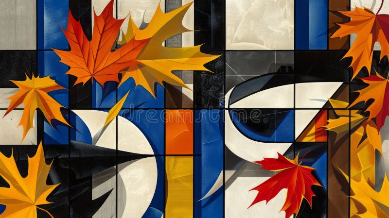 Abstract Autumn Leaves Artwork with Geometric Design Elements Stock ...
