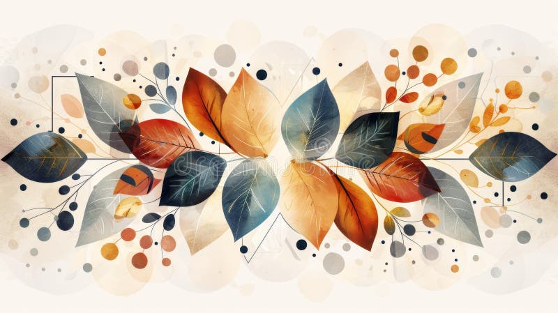 Abstract Autumn Leaves with Geometric Patterns and Watercolor Effect ...