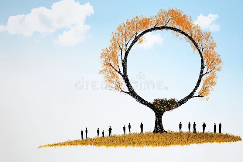 Abstract Autumn Tree Design with Silhouettes Stock Illustration ...