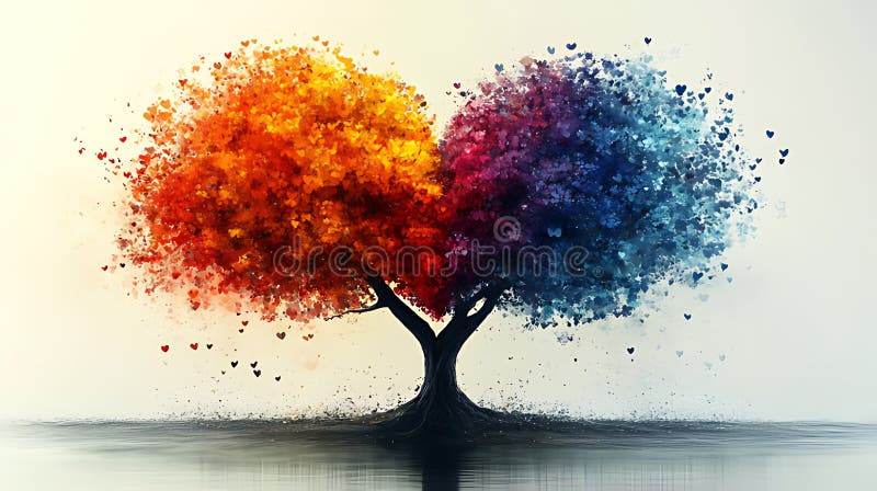Abstract Autumn Winter Tree Art, Leaves Falling, White Background ...