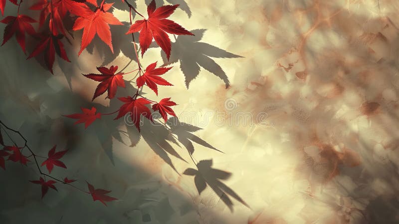 Abstract Autumnal Scene with Maple Tree Leaves Shadow on Wall in Fall ...
