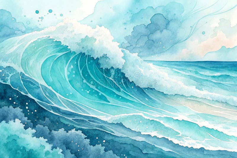 Abstract Azure Light Baby Blue Aqua Watercolor Paint Flow Texture ...