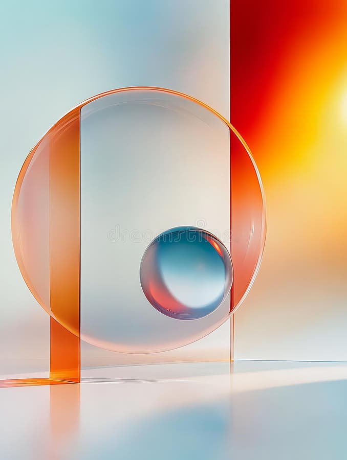 An Abstract Backdrop with a Sphere Inside a Circular Glass Frame ...