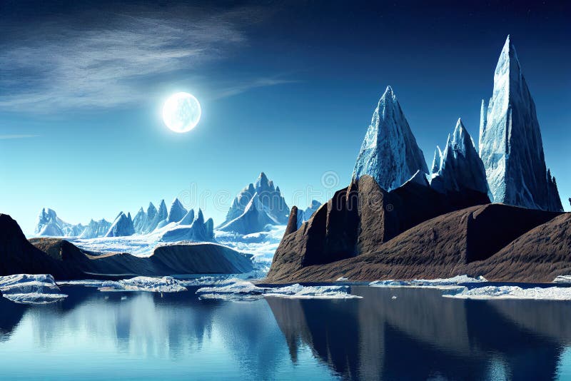 Abstract Background Arctic Mountains on the Planet in Space. Generative ...