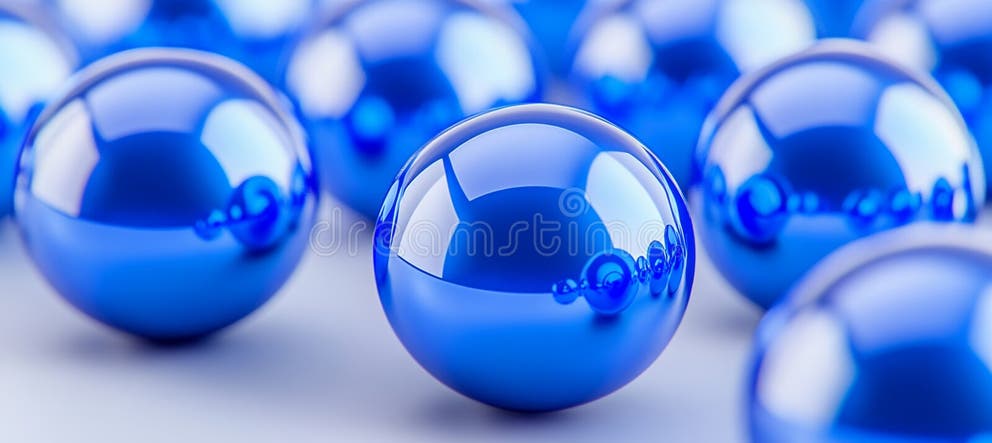 Abstract Background with an Array of Glossy, Reflective Blue Spheres ...