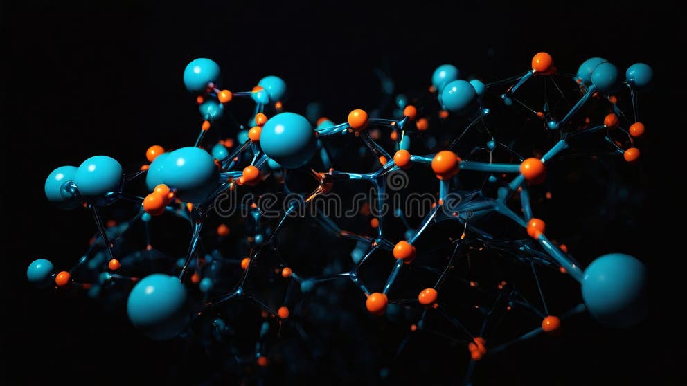 Abstract Background. Atom, Molecule. on a Black Background. Generative ...