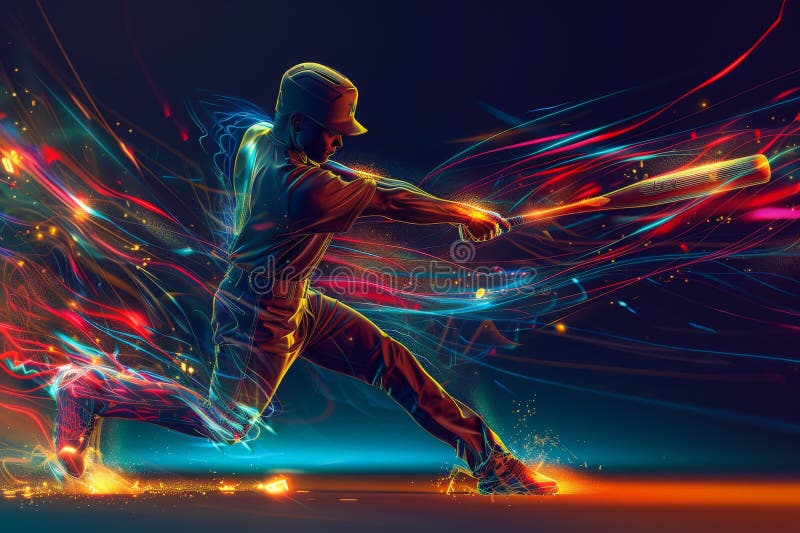 Abstract Background of Baseball Player on Dynamic Stride Vibrant Light ...