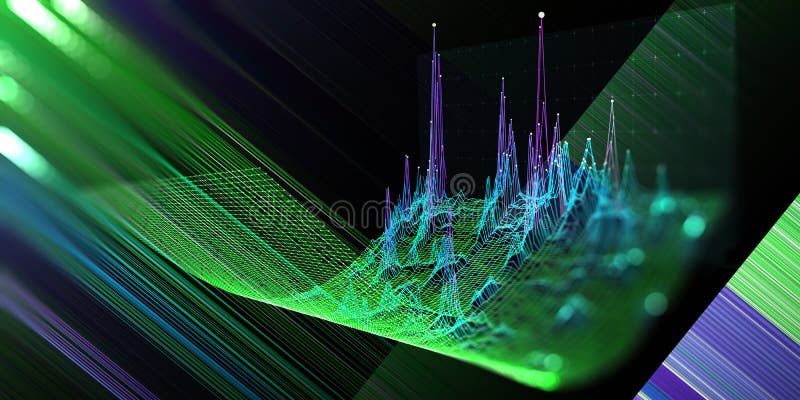 Abstract Background With Bending Color 3d Grid Defocus On Dark Visual Presentation Screen Of