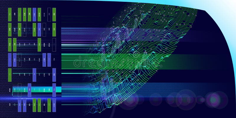 Abstract Background With Bending Color Grid And Data Visual Presentation Screen Of Analytics 3d