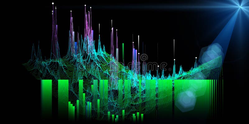 Abstract Background with Bending 3d Wireframe Grid and Color Lines. Visual Presentation of 3d ...
