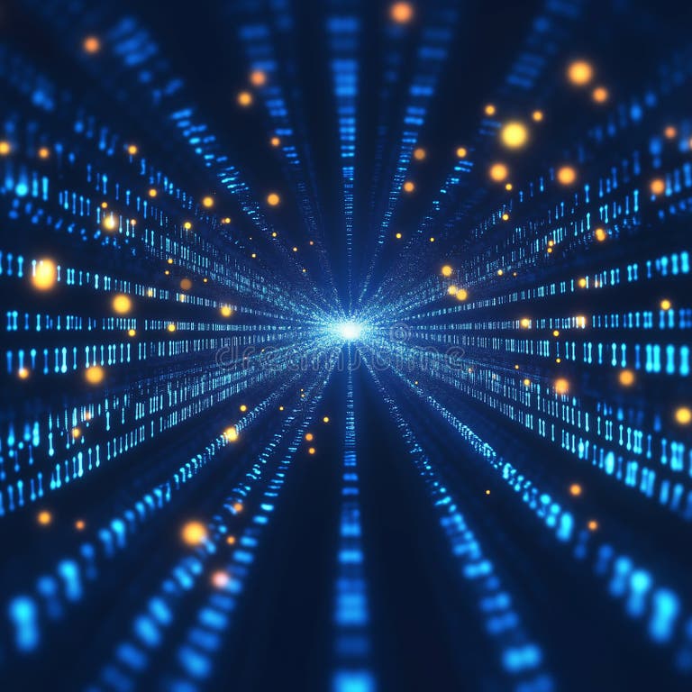 Abstract Background With Binary Code And Glowing Light Rays On A Dark