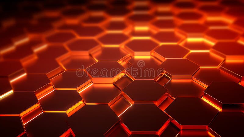 Abstract Background with Black Glowing Honeycomb Hexagons and Fiery ...