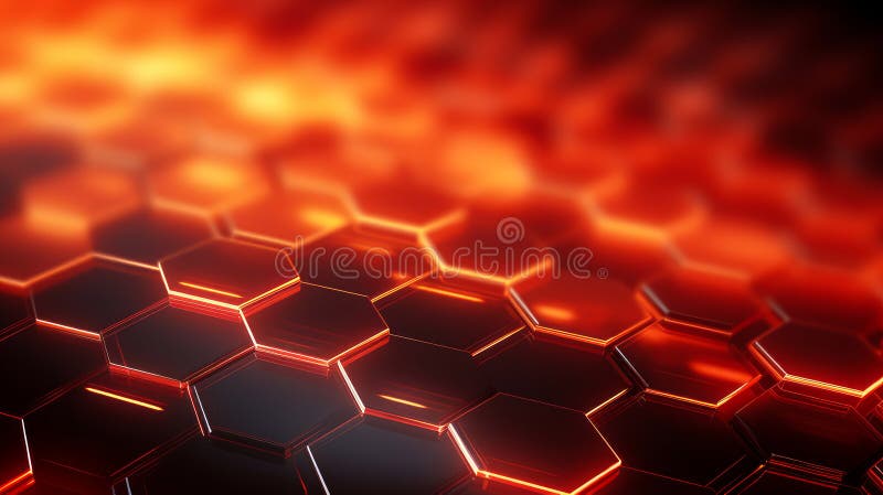 Abstract Background with Black Glowing Honeycomb Hexagons and Fiery ...