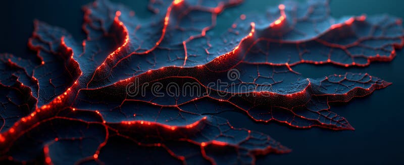 Abstract Background with Black Skeletal Plant Leaf with Red Veins on ...