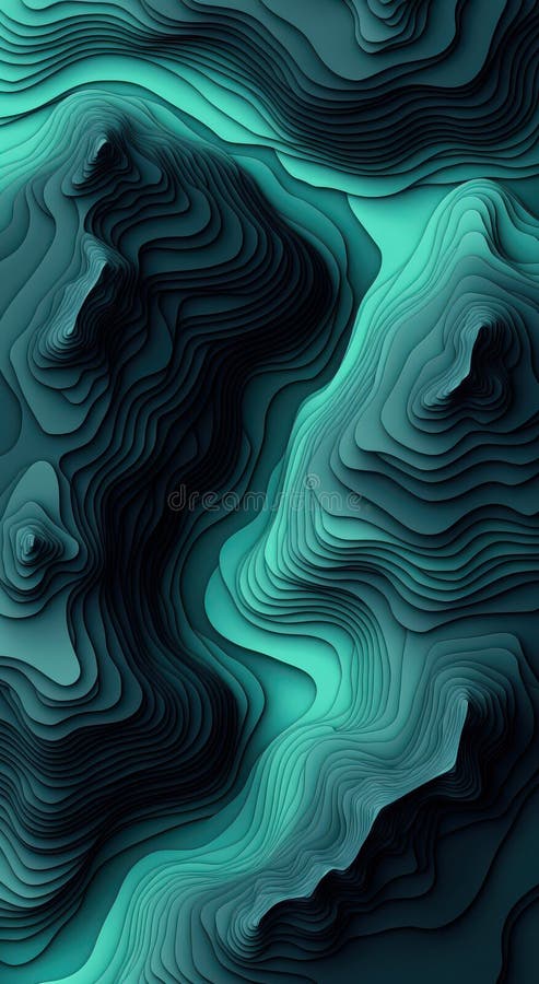 Abstract Background in Black and Teal with Intricate Wavy Patterns ...