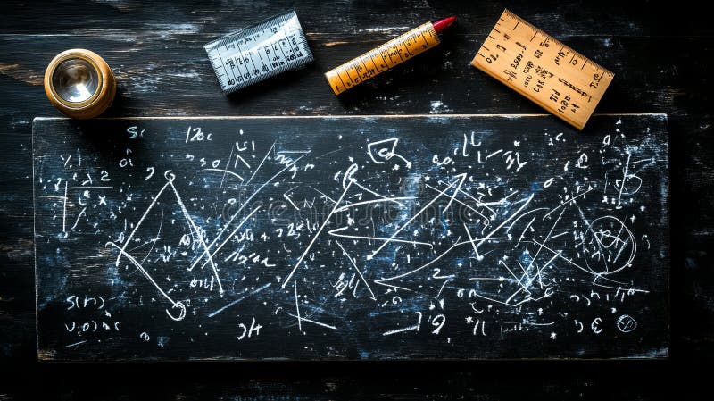 Abstract Background, Blackboard with White Chalkboard Math Equations ...
