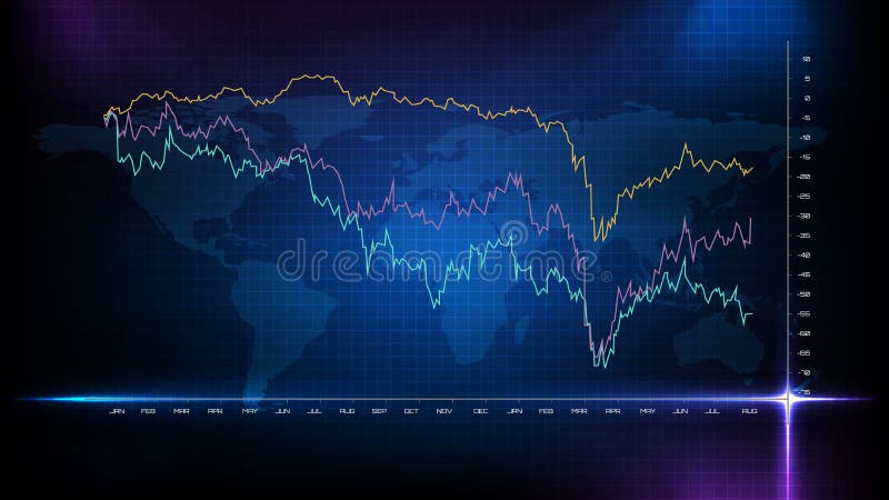 Background of Blue Average Graph Stock Market Index and World Map Stock ...