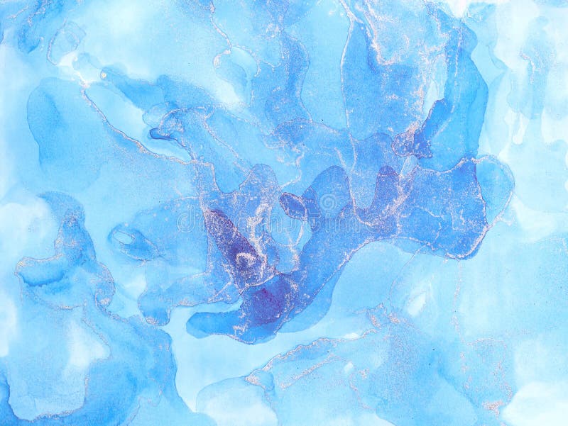 Abstract Background in Blue Color, Hand Drawn Alcohol Painting Stock ...