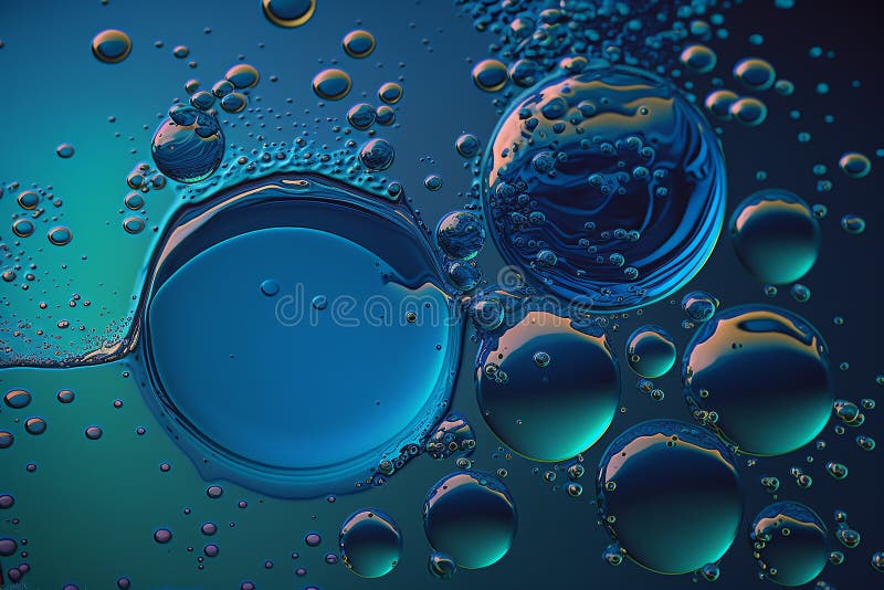 Abstract Background with Blue Colour Oil Drops on Water. Generative AI ...