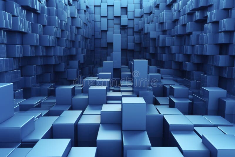 Abstract Background with Blue Cubes of Different Sizes, Solid. Ai ...