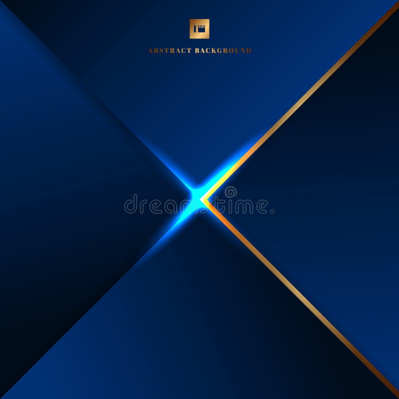 Abstract Background Blue Geometric Triangles and Golden Border with ...