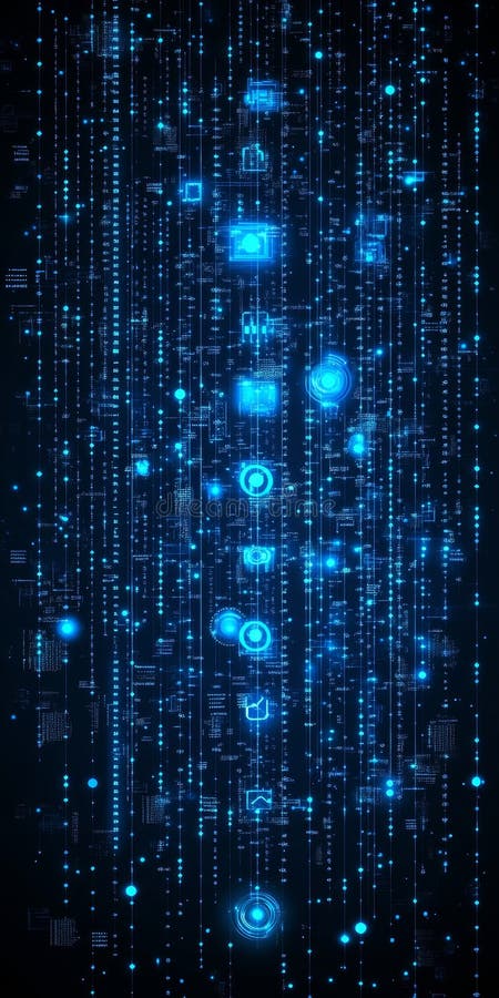Abstract Background of Blue Glowing Binary Code Data Flowing in the Cyberspace, Technology ...