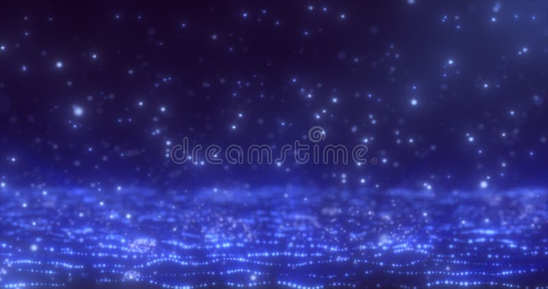 Abstract Background of Blue Glowing Falling Particles and Magical ...