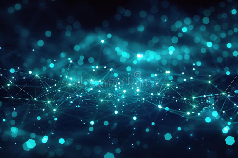 Abstract Background with Blue and Green Glowing Dots Connected in Lines ...