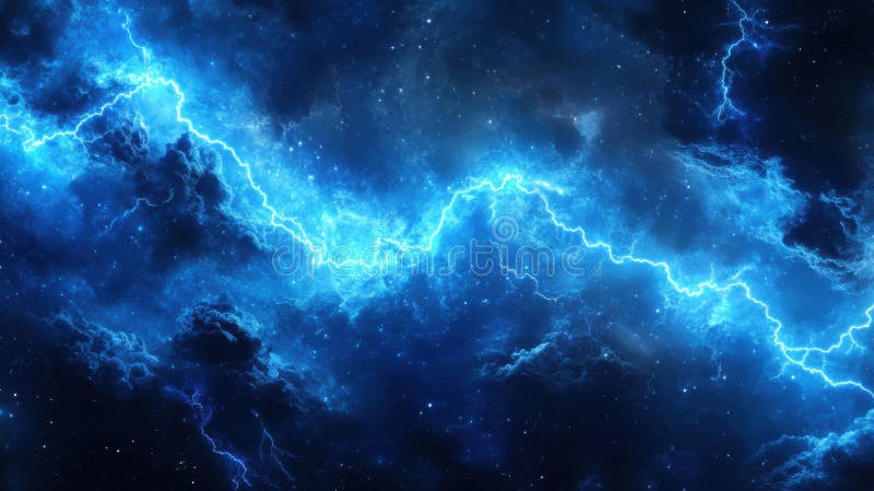 Abstract Background with Blue Lightning Bolts in a Dark Galaxy Stock ...