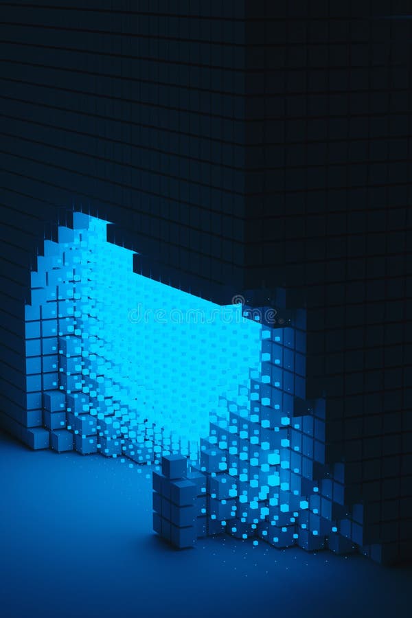 Abstract Background of Blue Neon Cyber Cubes at Night in the Room Stock ...
