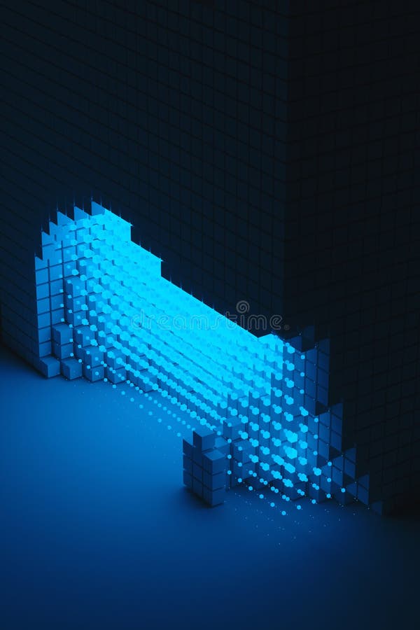 Abstract Background of Blue Neon Cyber Cubes at Night in the Room Stock ...