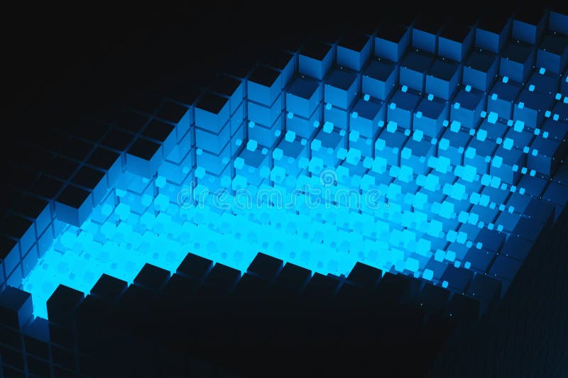 Abstract Background of Blue Neon Cyber Cubes at Night in the Room Stock ...