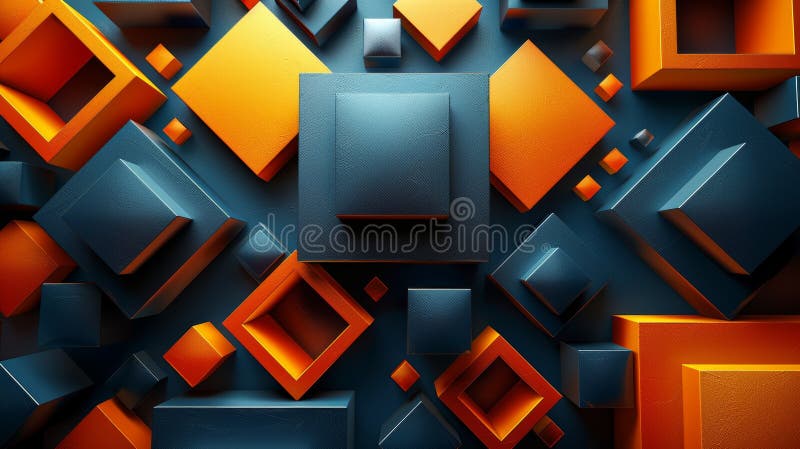 Abstract Background with Blue and Orange Squares and Rectangles in a ...