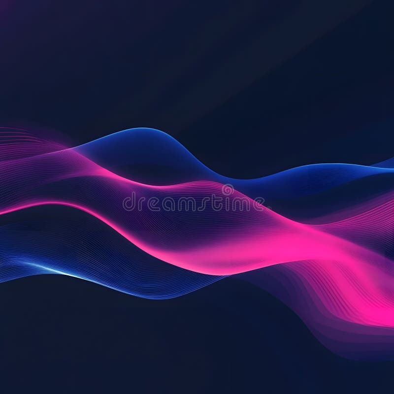Abstract Background with Blue and Pink Wave Lines on Dark Blue ...