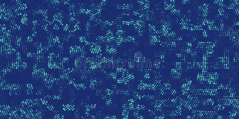 Abstract Background Blue Pixels and Circles. Dotted Mosaic Radial ...