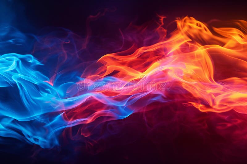 Abstract Background of Blue and Red Fire Flames on a Black Background ...