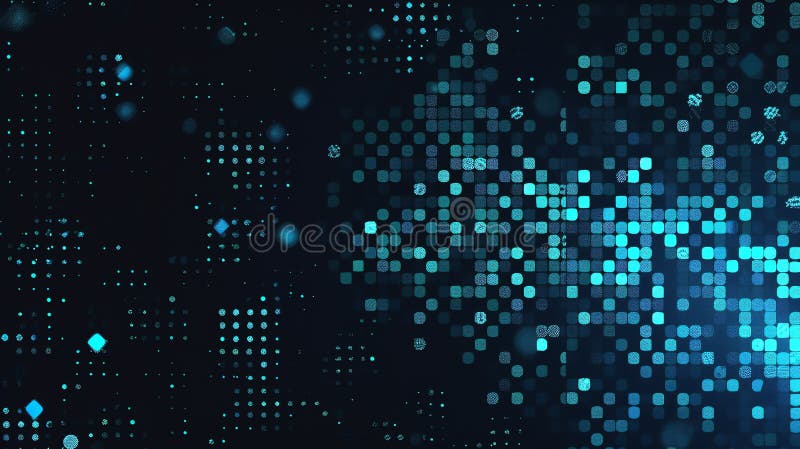 Abstract Background with Blue and Teal Pixelated Lights on a Dark ...