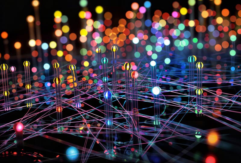 Abstract Background with Bokeh Defocused Lights and Connection Lines, Generative Ai Stock ...