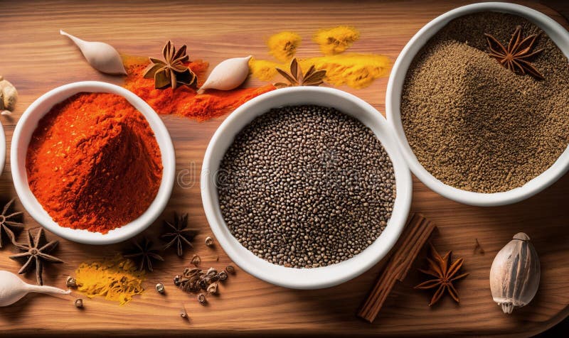 Abstract Background with Bowls Full of Spices Stock Illustration ...