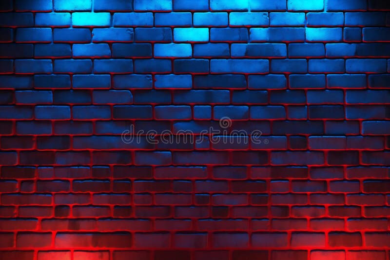 Abstract Background of a Brick Wall in Blue and Red Neon Light Stock ...