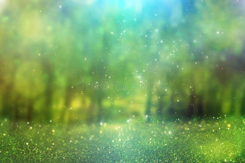 Abstract Background of Bright Green Lights in the Forest, Eco and ...