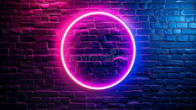 Vibrant Neon Circle Glowing Against Textured Brick Wall at Night ...