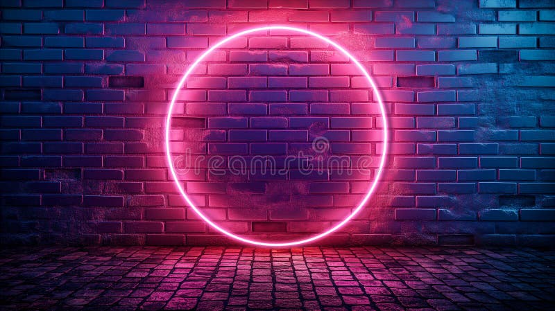 Vibrant Neon Circle Glowing Against Textured Brick Wall at Night ...